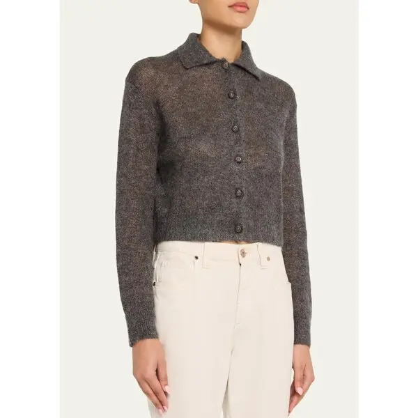 Brunello Cucinelli Metallic Cashmere Collared Cardigan