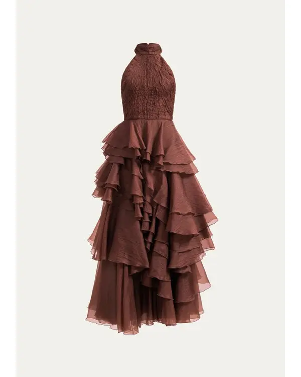 Aje Fayette Strapless Asymmetric Tiered-ruffle Gown