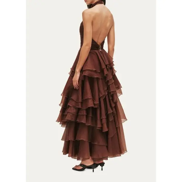 Aje Fayette Strapless Asymmetric Tiered-ruffle Gown