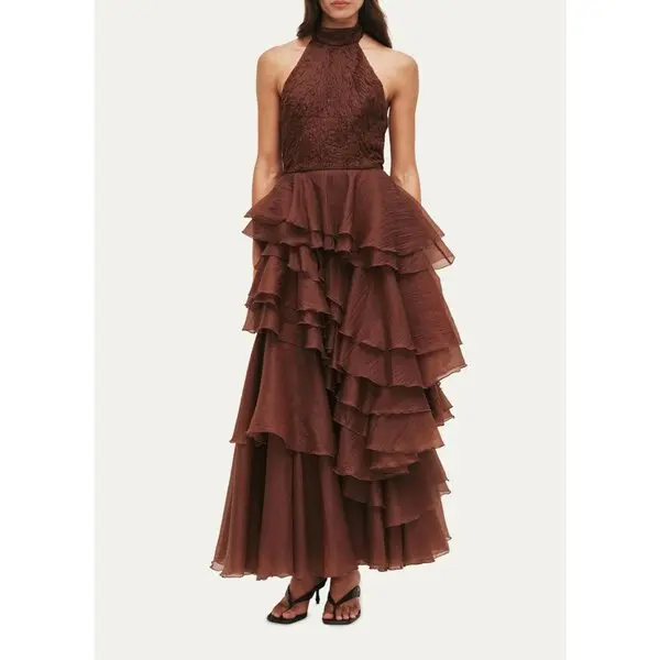 Aje Fayette Strapless Asymmetric Tiered-ruffle Gown