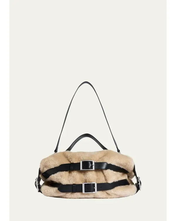 Simone Rocha Biker Belted Faux Fur Shoulder Bag