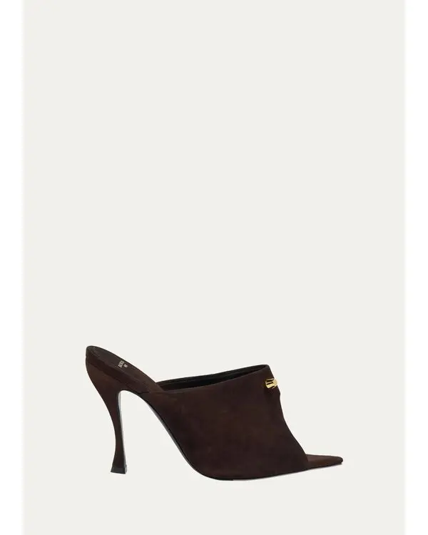 Balenciaga 95mm Suede Peep-toe Mules - Brown