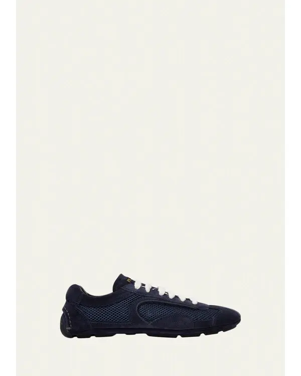 Prada Monte Carlo Leather And Mesh Low-top Sneakers - Blue