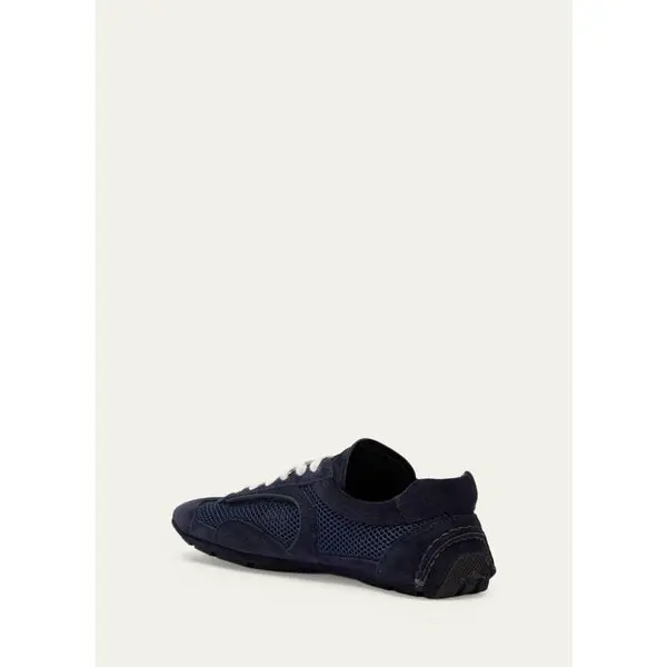 Prada Monte Carlo Leather And Mesh Low-top Sneakers - Blue