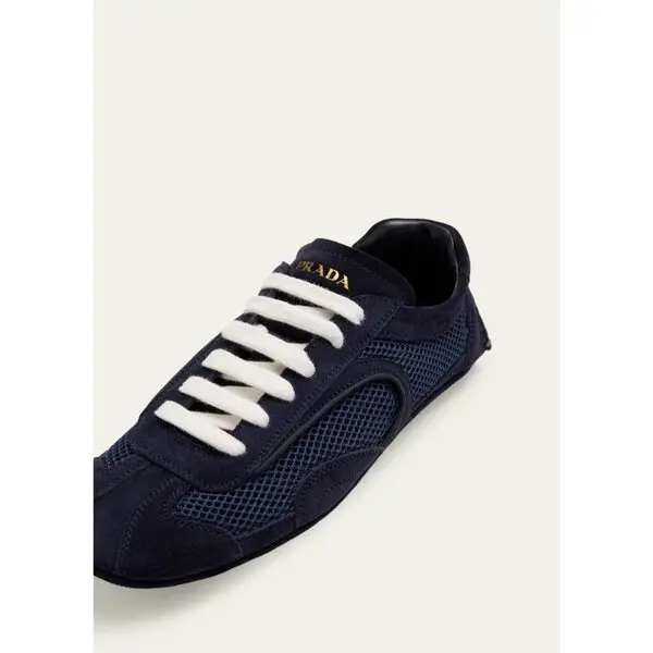 Prada Monte Carlo Leather And Mesh Low-top Sneakers - Blue