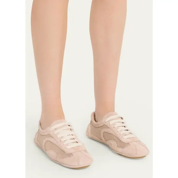 Prada Monte Carlo Leather And Mesh Low-top Sneakers - Blue