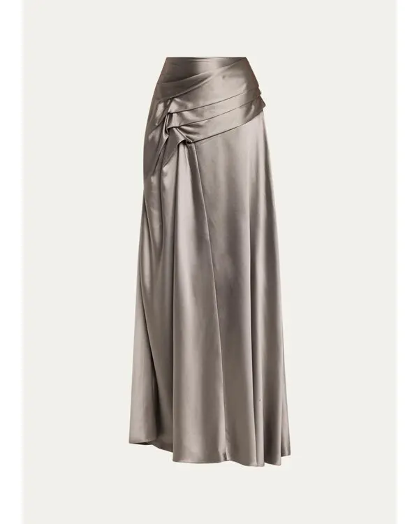 HEIRLOME Yvonne Pleat Draped Crepe Back Satin Maxi Skirt - Pewter