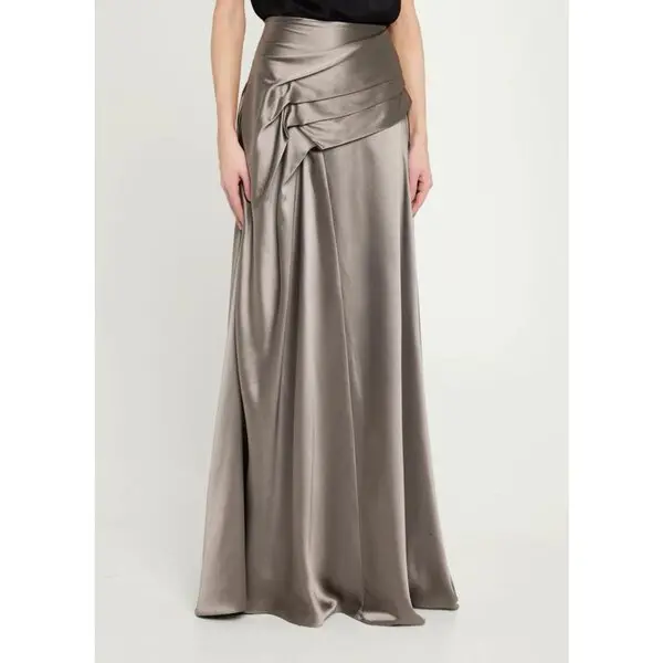 HEIRLOME Yvonne Pleat Draped Crepe Back Satin Maxi Skirt - Pewter