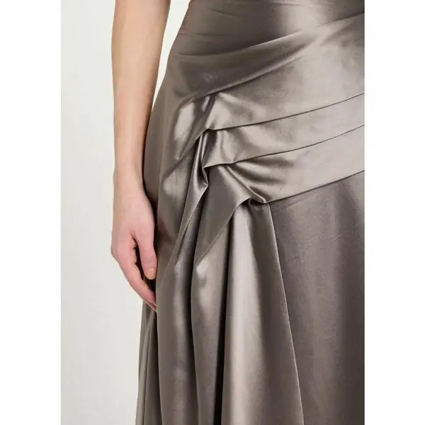 HEIRLOME Yvonne Pleat Draped Crepe Back Satin Maxi Skirt - Pewter