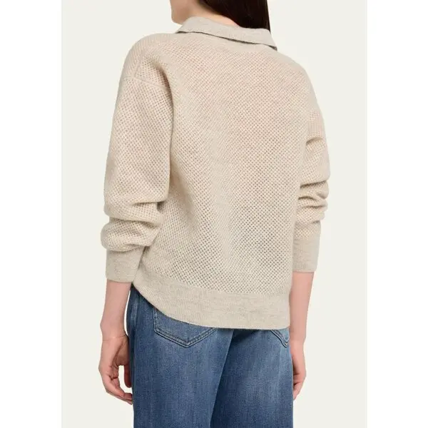 Brunello Cucinelli Shimmering Mohair Net Knit Polo Sweater