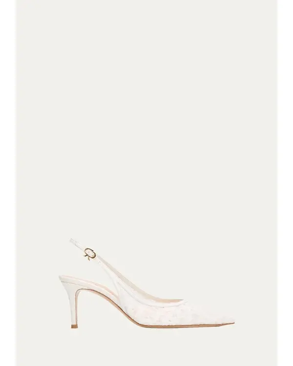 GIANVITO ROSSI 70mm Floral Lace Slingback Pumps - White