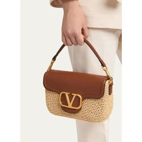 Valentino Garavani Viscose Raffia & Leather Top-handle Bag