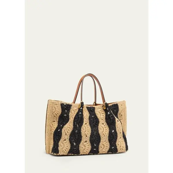 Valentino Garavani Medium Wavy Striped Viscose Raffia Tote Bag