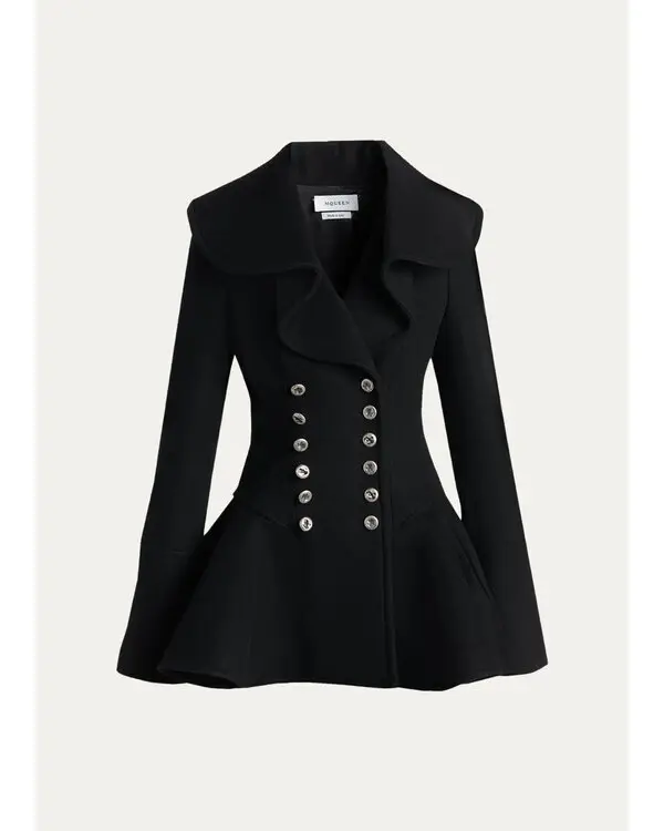 Alexander McQueen Ruffle Wool Fitted Double-breasted Coat