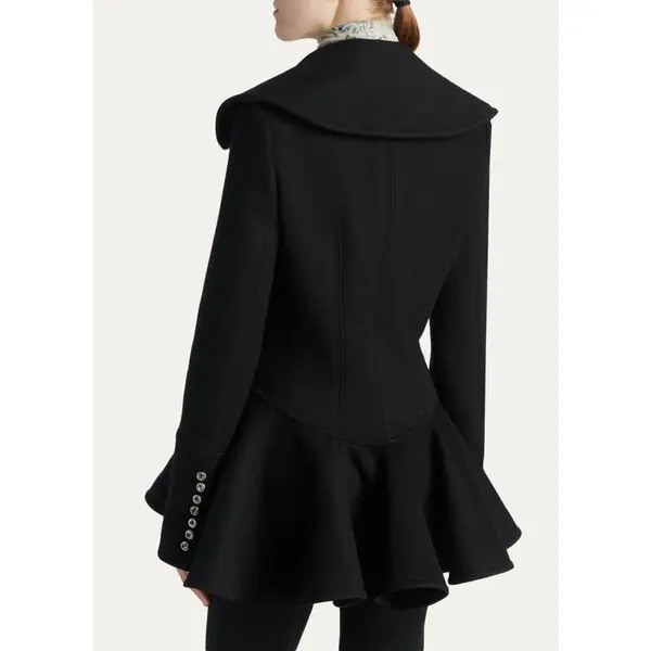 Alexander McQueen Ruffle Wool Fitted Double-breasted Coat