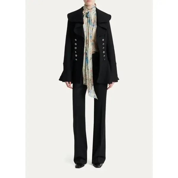 Alexander McQueen Ruffle Wool Fitted Double-breasted Coat