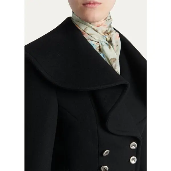 Alexander McQueen Ruffle Wool Fitted Double-breasted Coat