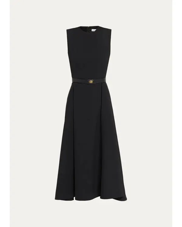 Burberry Amelia Sleeveless Belted Wool Twill Midi Dress