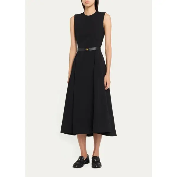 Burberry Amelia Sleeveless Belted Wool Twill Midi Dress