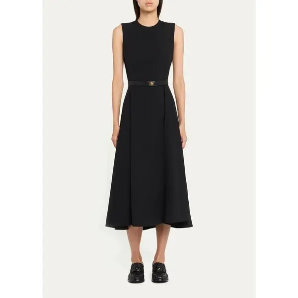 Burberry Amelia Sleeveless Belted Wool Twill Midi Dress