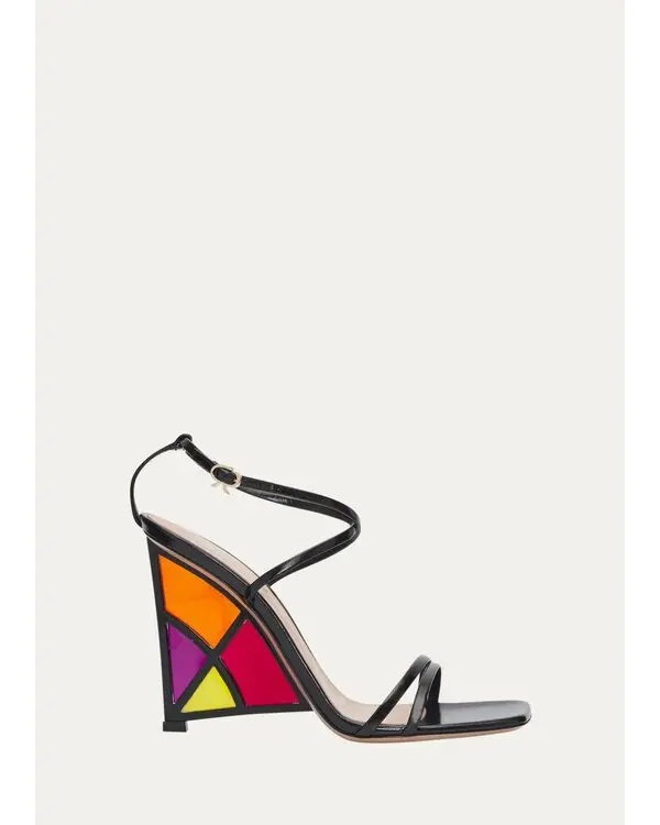 GIANVITO ROSSI 105mm Patent Leather Stained-glass Wedge Sandals