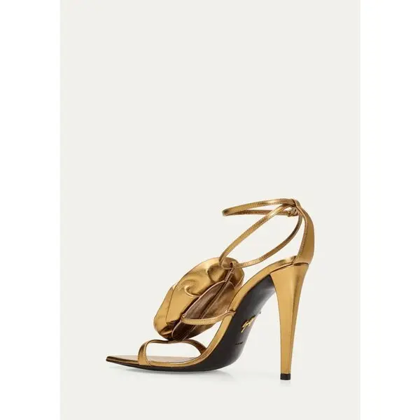 GIUSEPPE ZANOTTI 105mm Flower Metallic Leather Ankle-strap Sandals