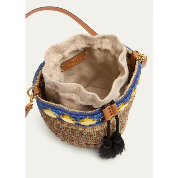 Valentino Garavani Small Viscose Raffia Beaded Bucket Bag