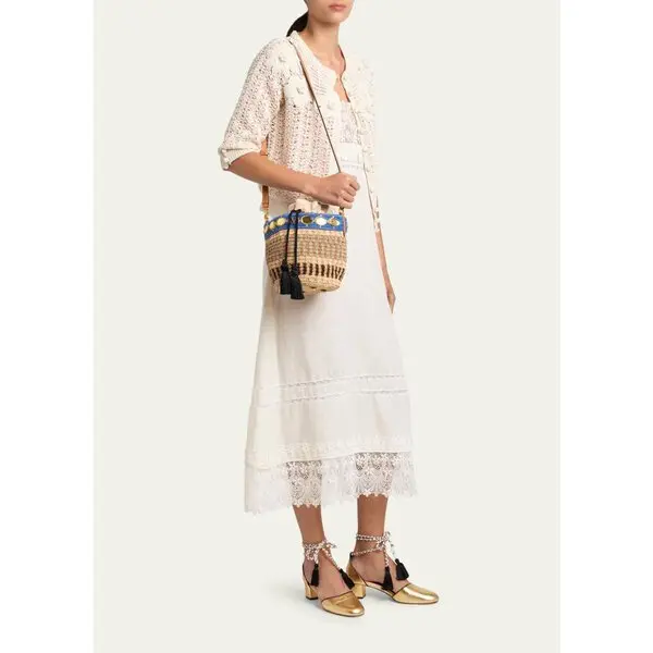 Valentino Garavani Small Viscose Raffia Beaded Bucket Bag