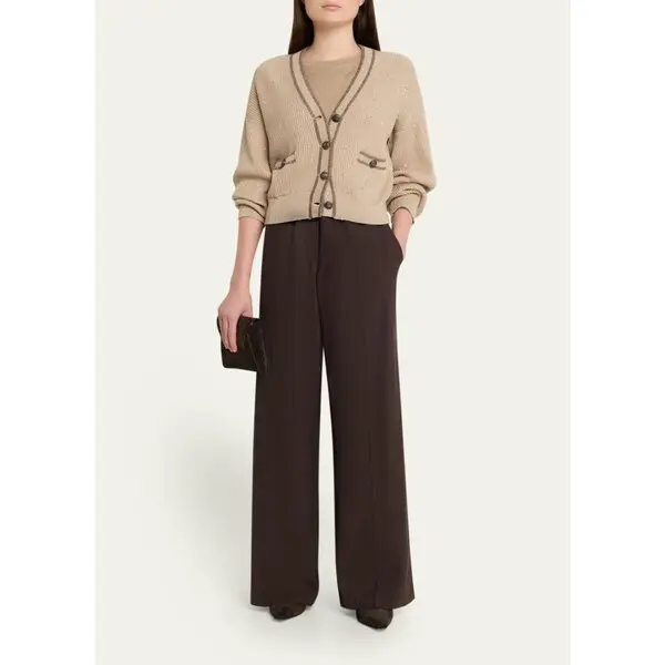 Brunello Cucinelli Shimmering Cashmere Short-sleeve Crewneck Sweater - Brown