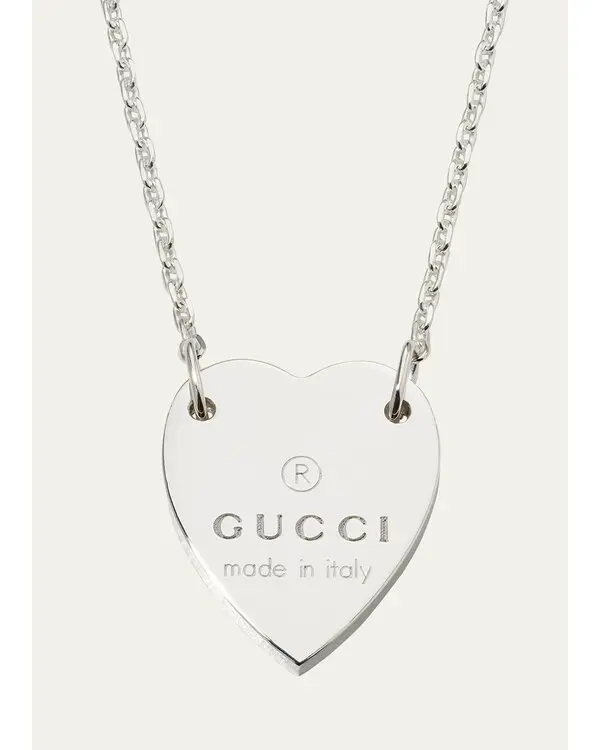 Gucci Engraved Heart Trademark Necklace - Silver