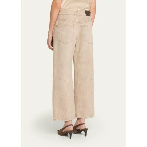 Brunello Cucinelli Check-print Denim Straight-leg Crop Pants