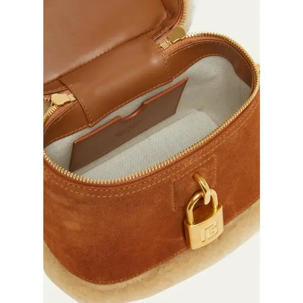 Balmain Pulse Shearling-trim Suede Vanity Crossbody Bag
