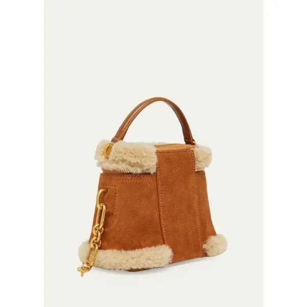 Balmain Pulse Shearling-trim Suede Vanity Crossbody Bag