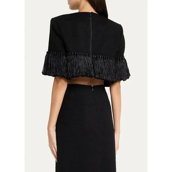 HEIRLOME Matilde Short-sleeve Tassel Fringe Wool Crop Top