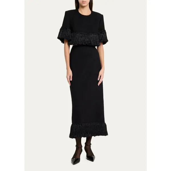 HEIRLOME Matilde Short-sleeve Tassel Fringe Wool Crop Top