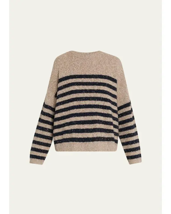 Brunello Cucinelli Shimmering Striped Wool-cashmere Crewneck Sweater