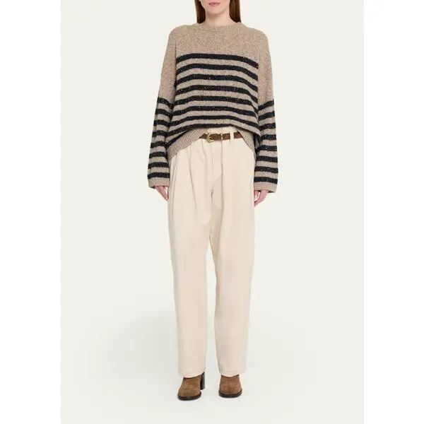 Brunello Cucinelli Shimmering Striped Wool-cashmere Crewneck Sweater