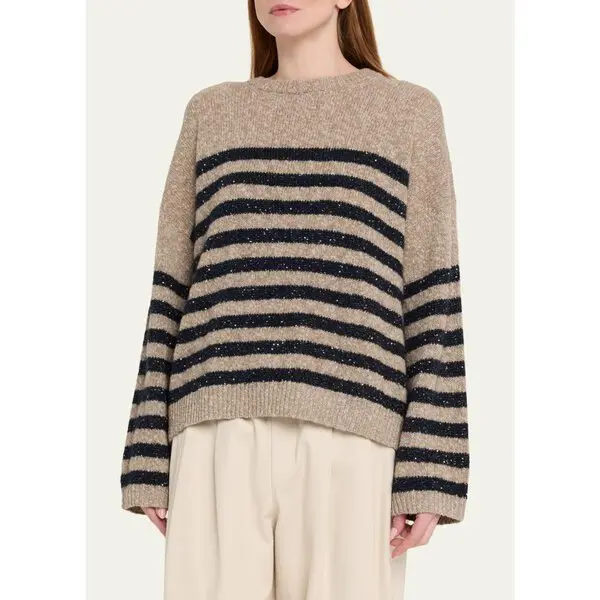 Brunello Cucinelli Shimmering Striped Wool-cashmere Crewneck Sweater
