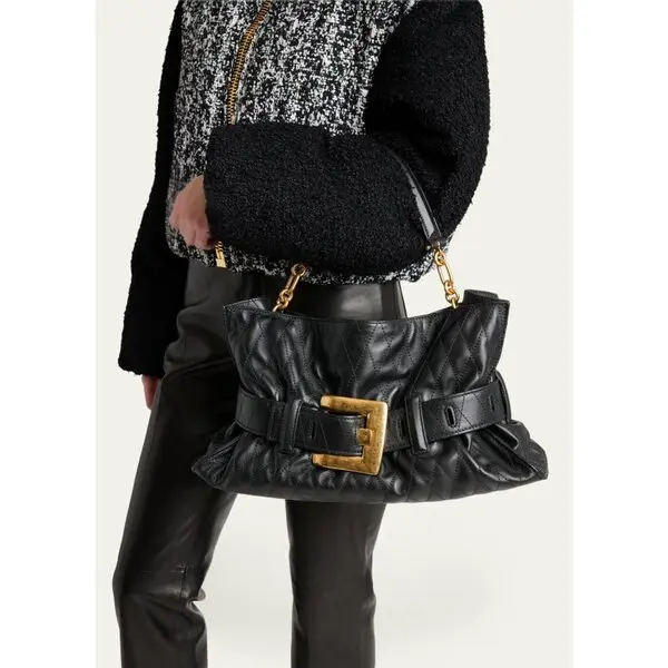 Balmain Anthem Medium Quilted Top-handle Bag
