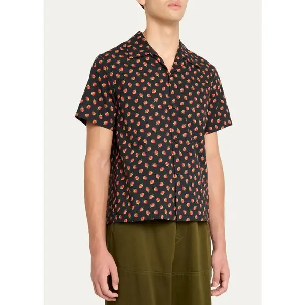 JW Anderson Strawberry-print Cotton Camp Shirt
