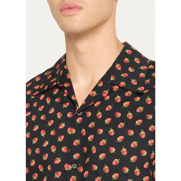 JW Anderson Strawberry-print Cotton Camp Shirt