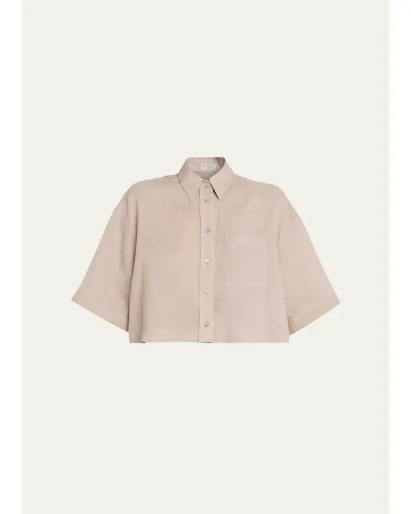 Brunello Cucinelli Cropped Button-down Linen Shirt