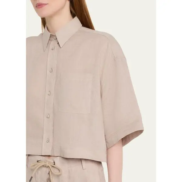 Brunello Cucinelli Cropped Button-down Linen Shirt