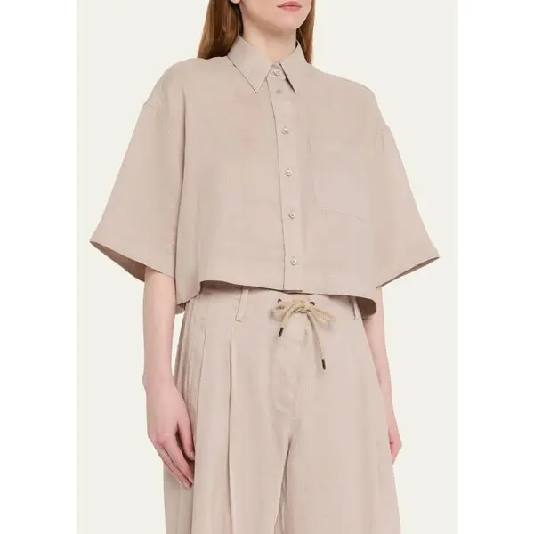 Brunello Cucinelli Cropped Button-down Linen Shirt