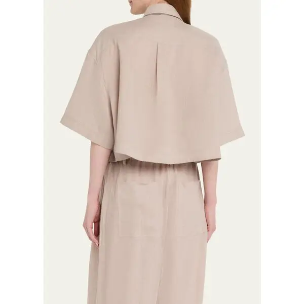 Brunello Cucinelli Cropped Button-down Linen Shirt