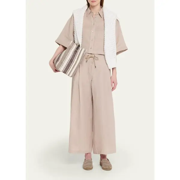 Brunello Cucinelli Cropped Button-down Linen Shirt