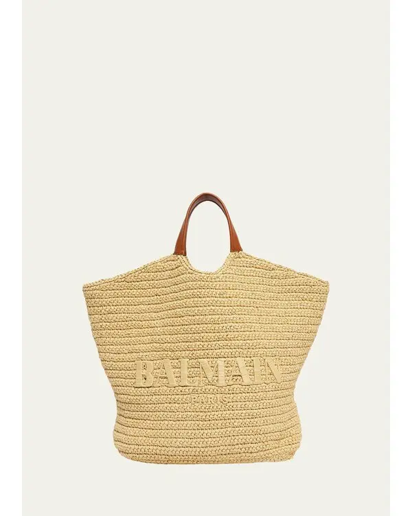 Balmain Cabas Large Faux Raffia Tote Bag