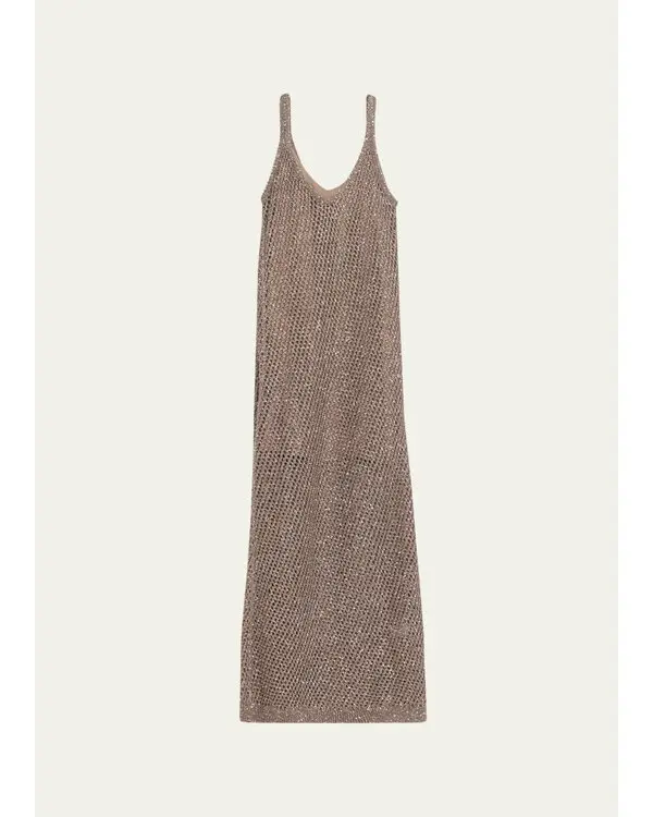 Brunello Cucinelli Shimmering Net Knit Sleeveless Maxi Dress