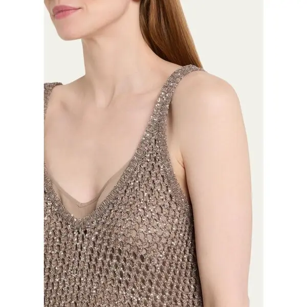 Brunello Cucinelli Shimmering Net Knit Sleeveless Maxi Dress