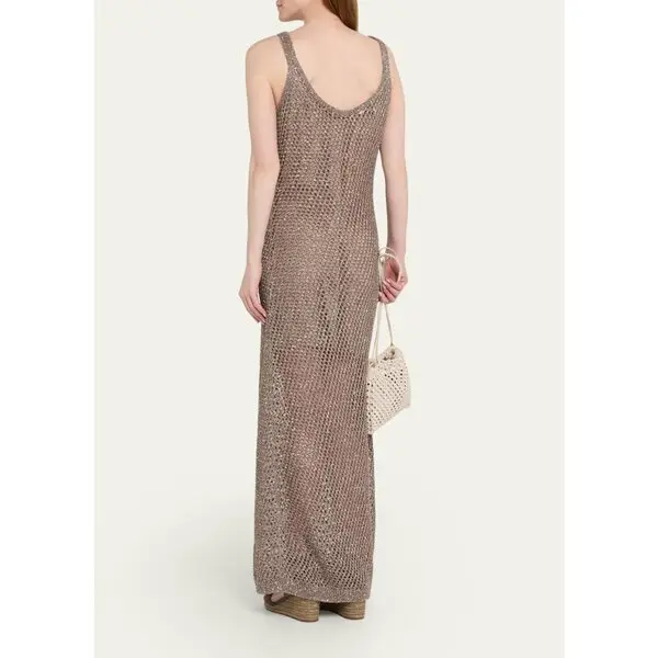 Brunello Cucinelli Shimmering Net Knit Sleeveless Maxi Dress